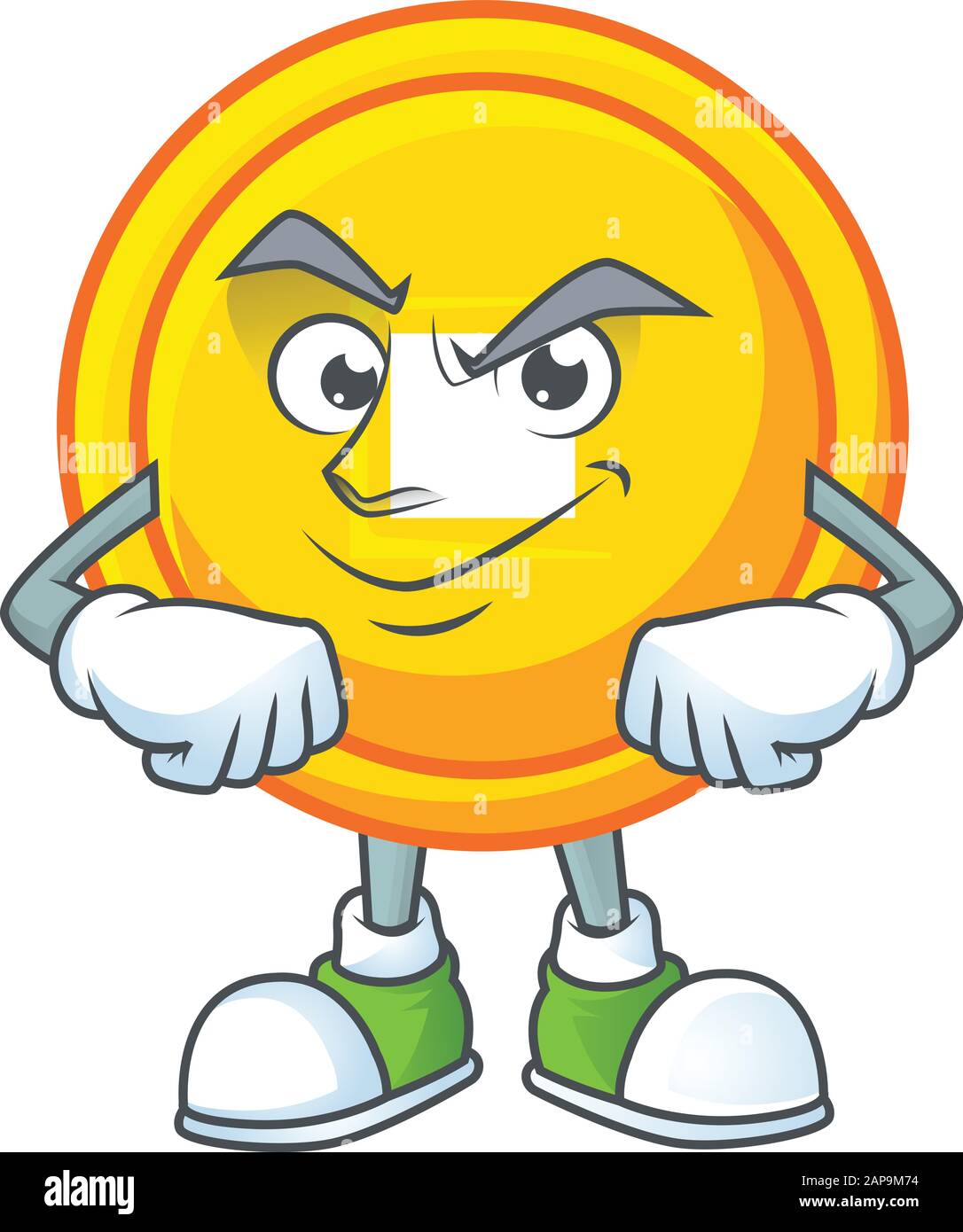 Chinese gold coin mascot cartoon character style with Smirking face ...