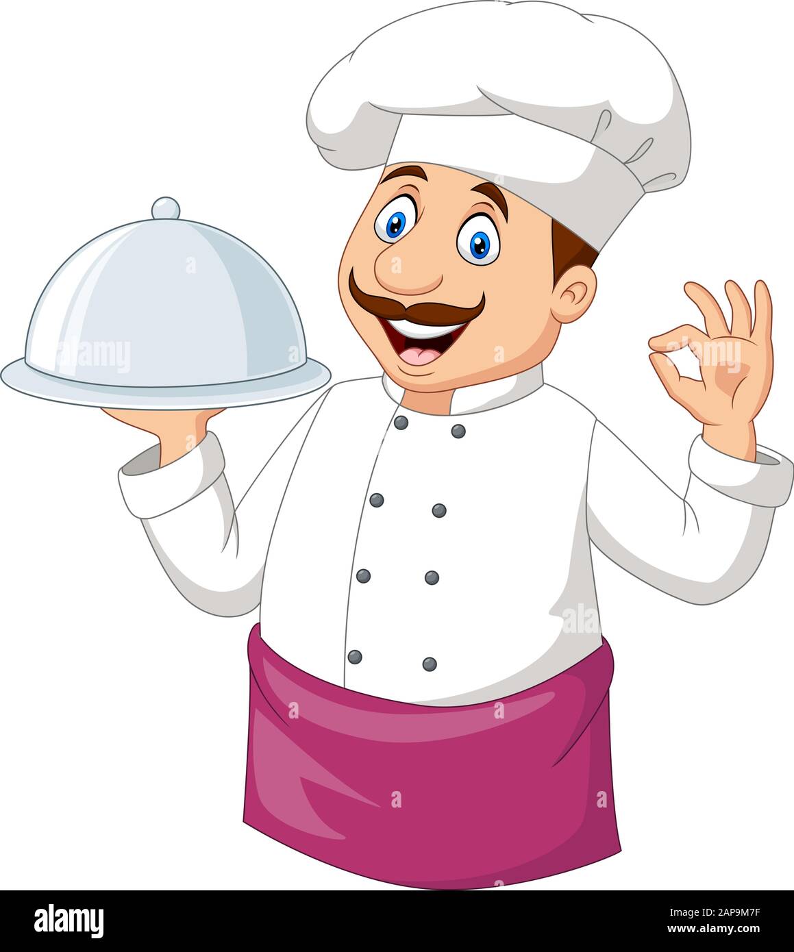 Cartoon funny chef holding a silver platter and ok sign Stock Vector ...
