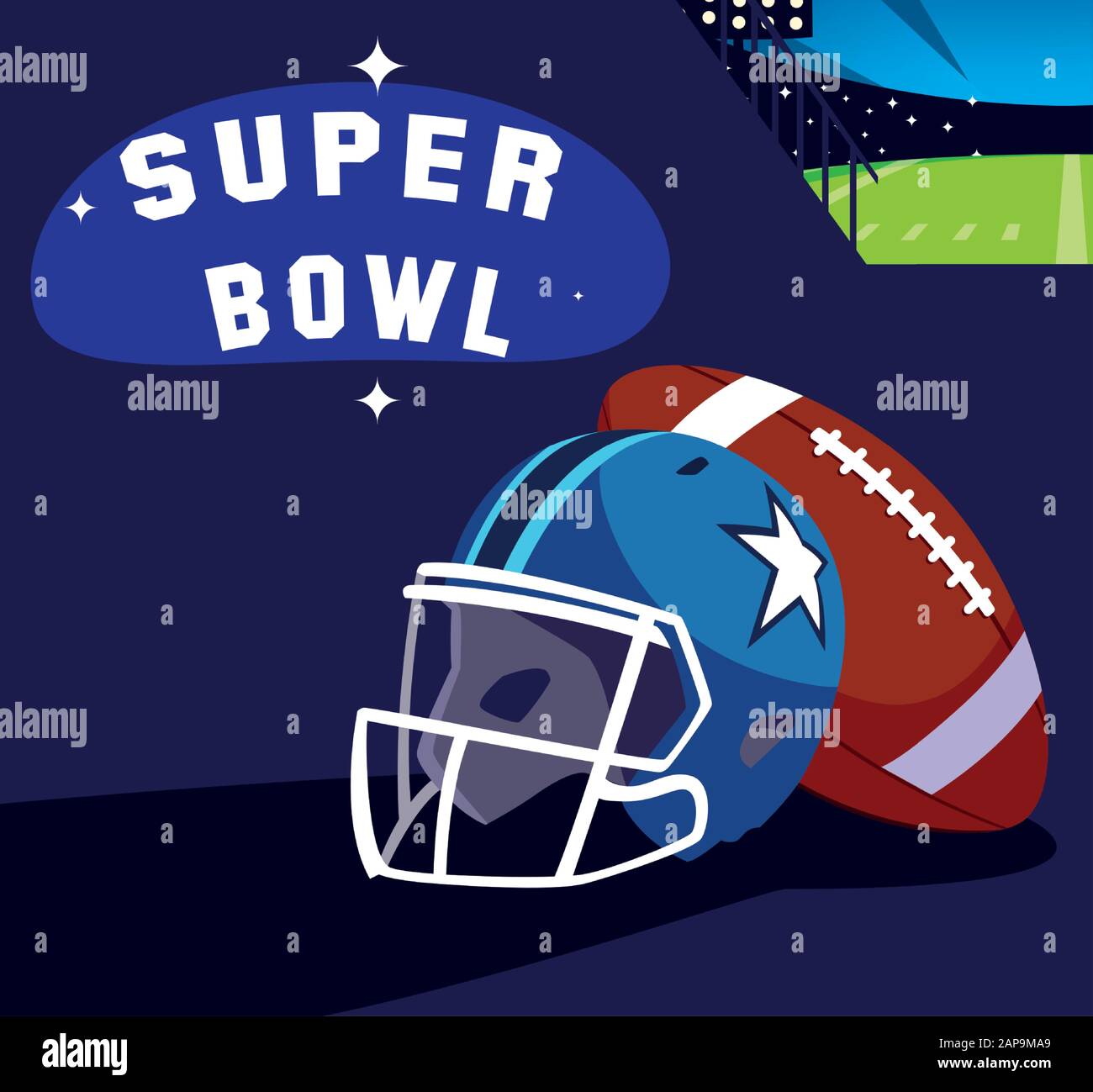 helmets of football american with super bowl label vector illustration ...