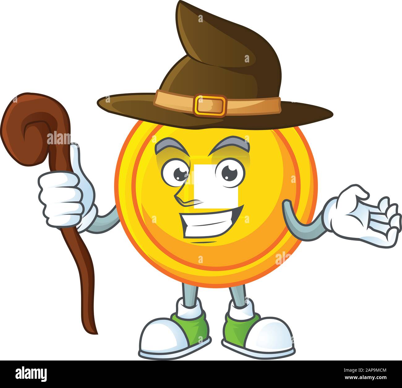 cartoon mascot style of chinese gold coin dressed as a witch Stock ...