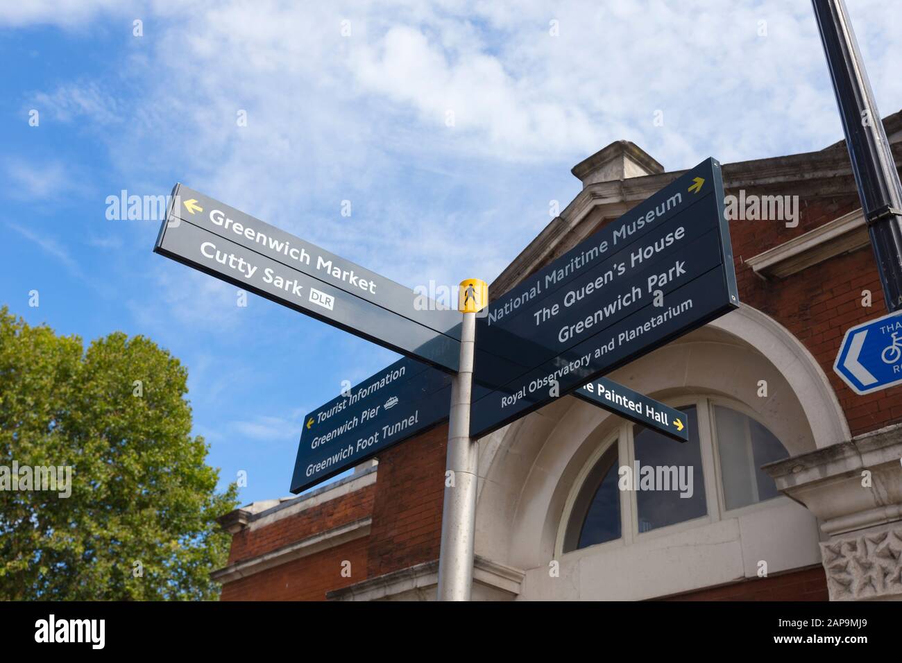 Pedestrian signposts in Greenwich, London, England Stock Photo - Alamy