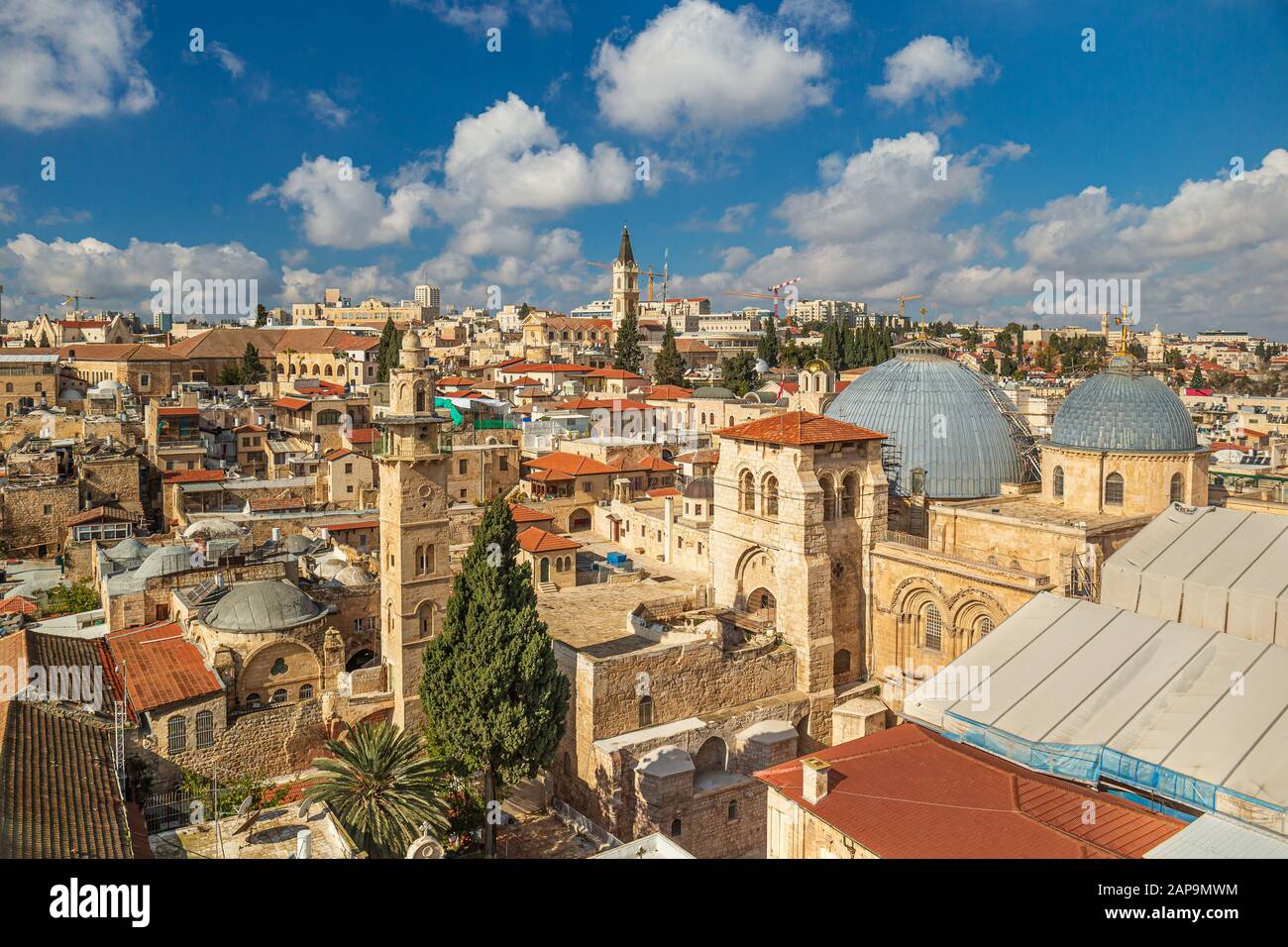 Aerial panorama view of the Church of the Holy Sepulchre in Jerusalem ...