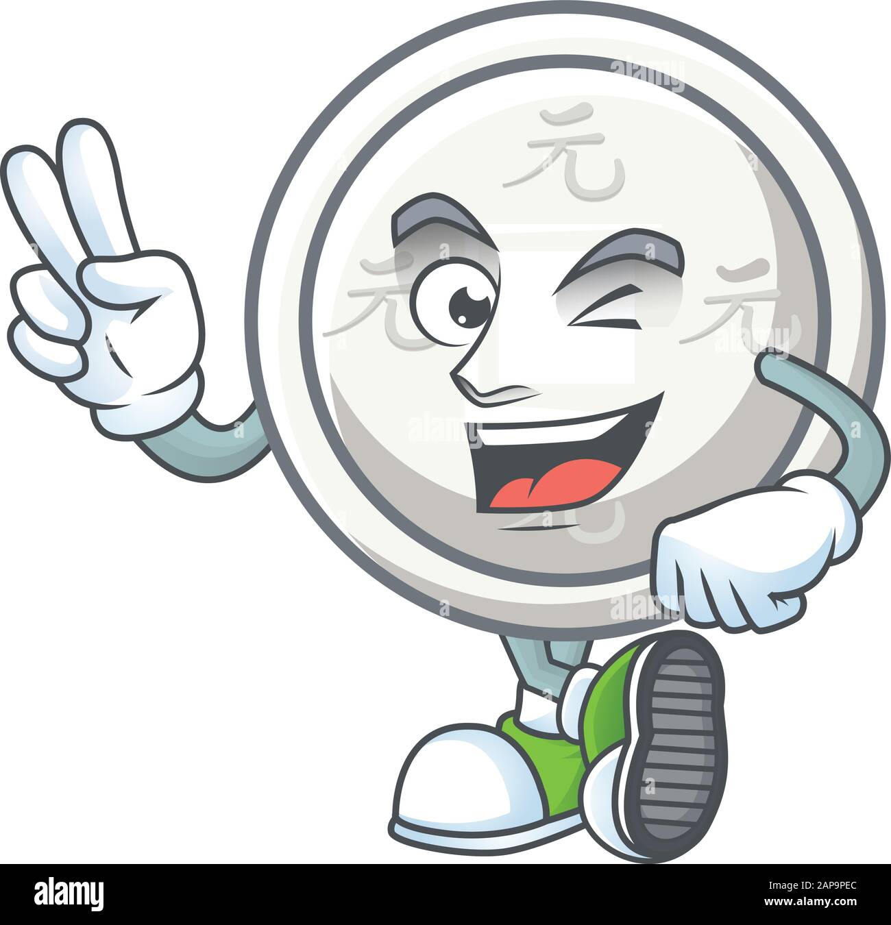 cartoon mascot design of chinese silver coin with two fingers Stock ...