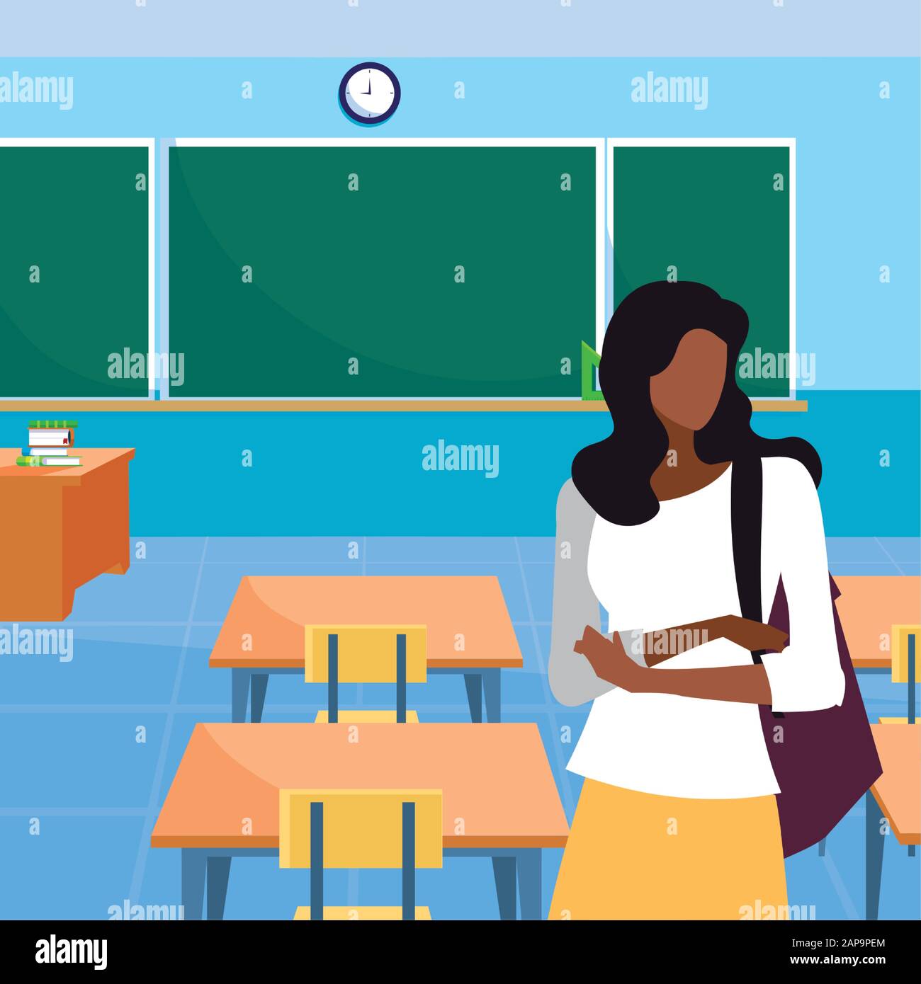 Girl student inside school classroom design, Eduaction class lesson ...