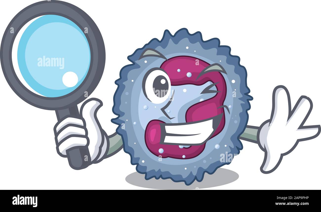 Cool and Smart neutrophil cell Detective cartoon mascot style Stock ...