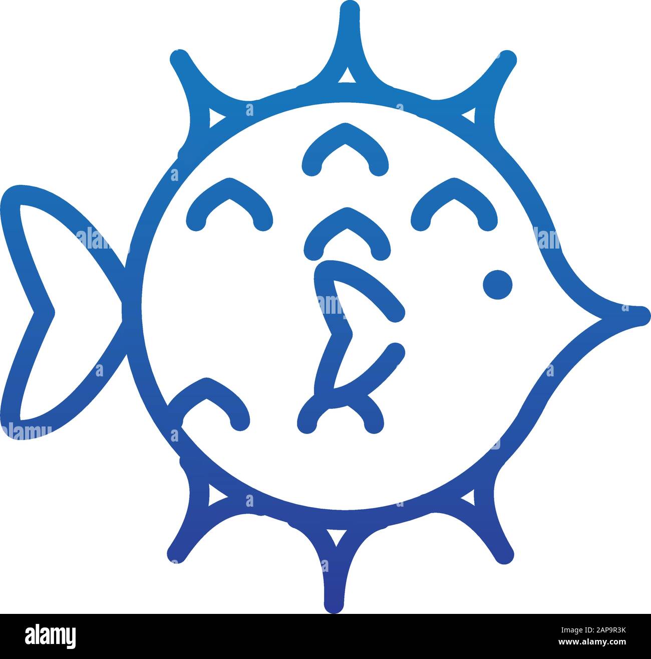 globefish animal marine life thick line blue vector illustration Stock ...