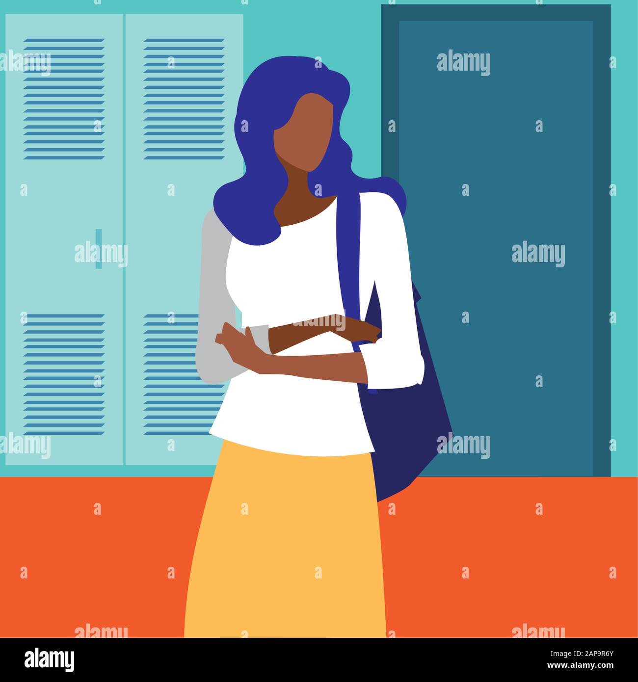 Girl student in front of school lockers design, Eduaction class lesson ...