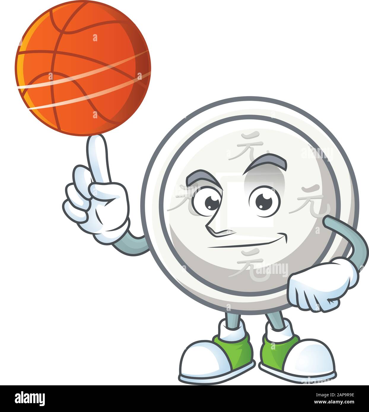 a Healthy chinese silver coin cartoon character playing basketball ...