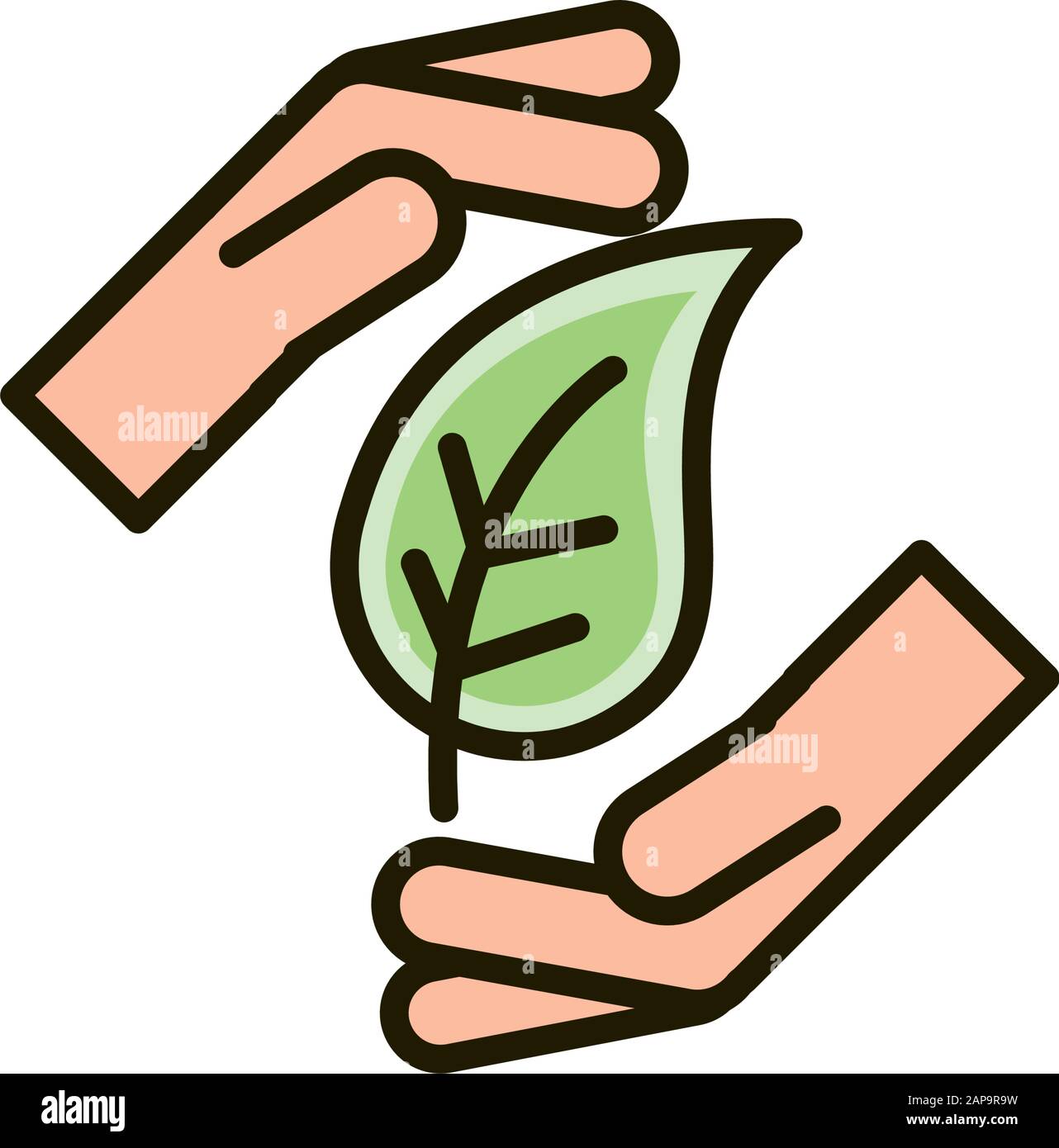 hands leaf ecology saving nature drawing vector illustration Stock ...