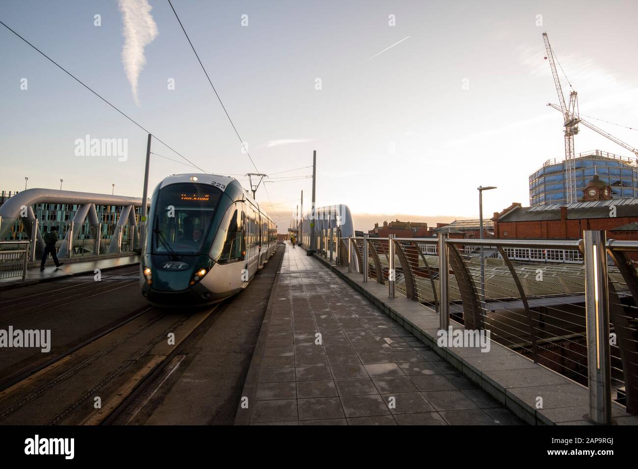 A tram leaving the Railways Station in Nottingham City South Side ...