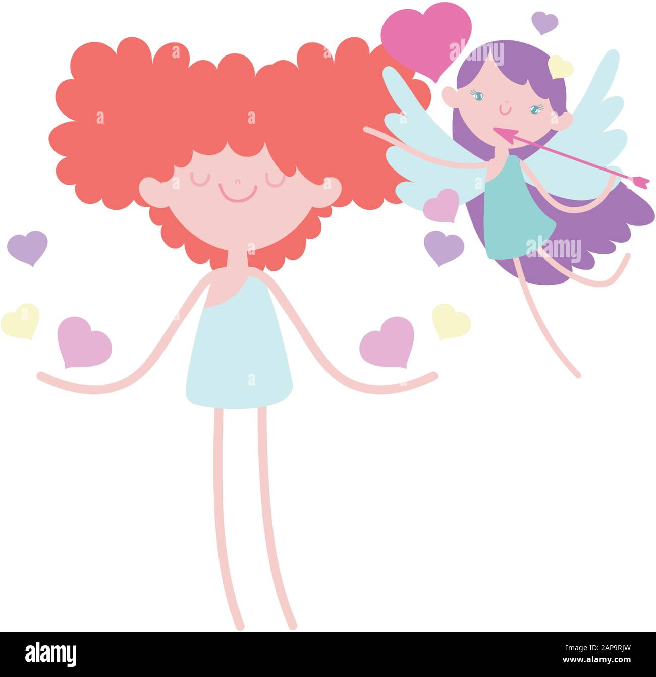 happy valentines day, cute cupids with hearts love wings arrow romantic ...