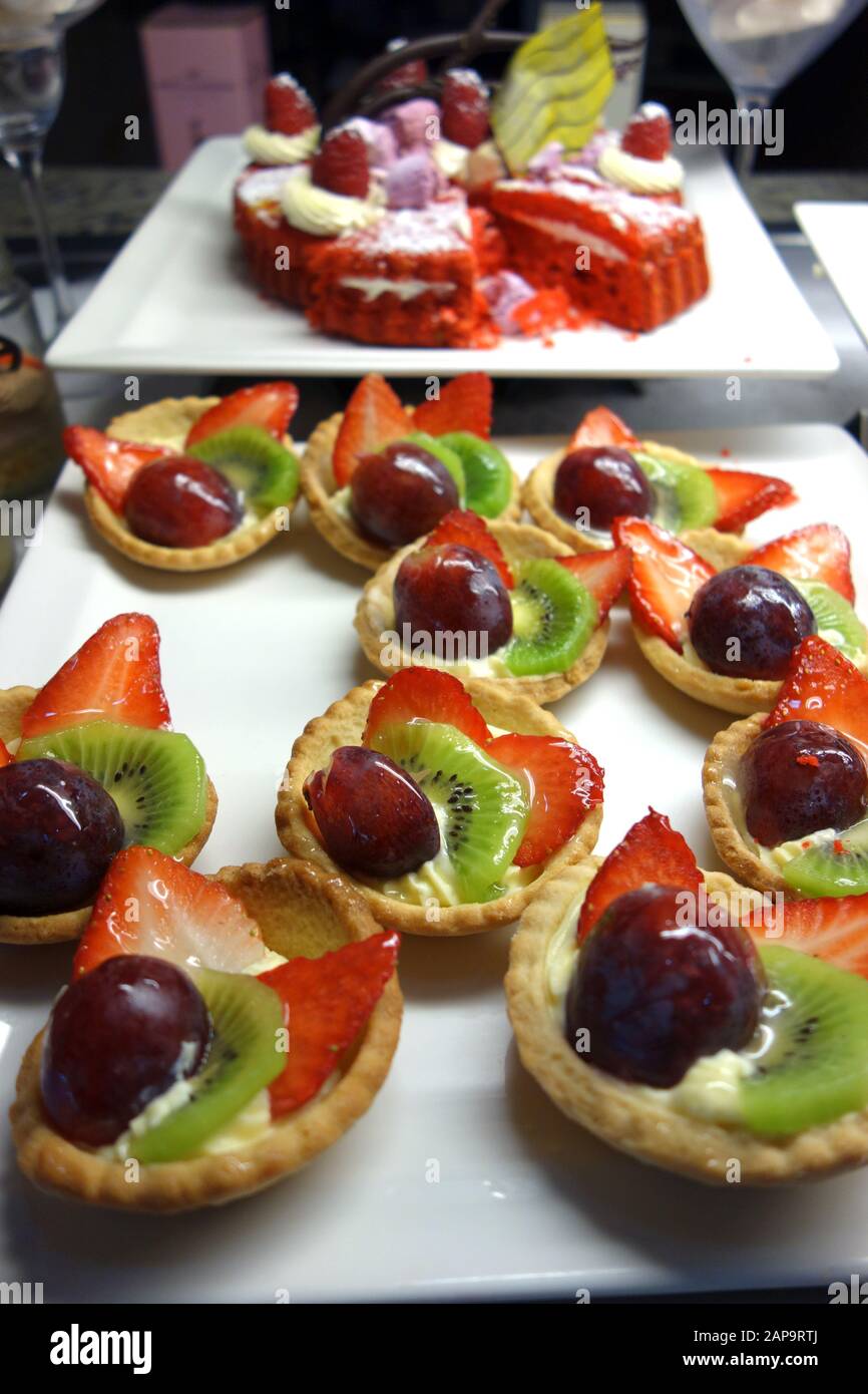 Small Fruit Tarts filled with Creme Patissiere in the Breakfast Buffet ...