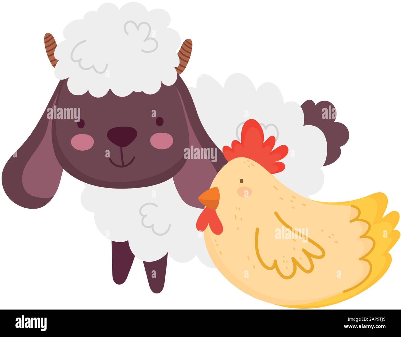 sheep and hen farm animal cartoon vector illustration Stock Vector ...