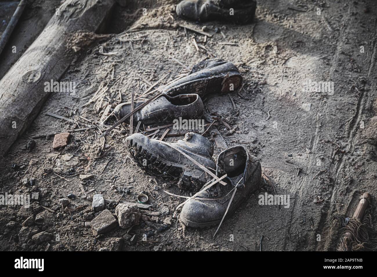 Old dusty shoes in an abandoned house Stock Photo - Alamy