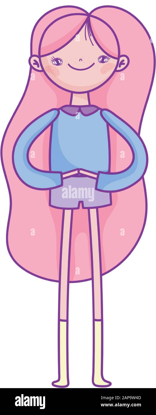 cute young woman standing pink hair cartoon design vector illustration ...