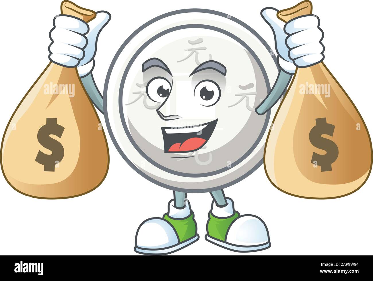 A picture of rich chinese silver coin cartoon character with two money ...