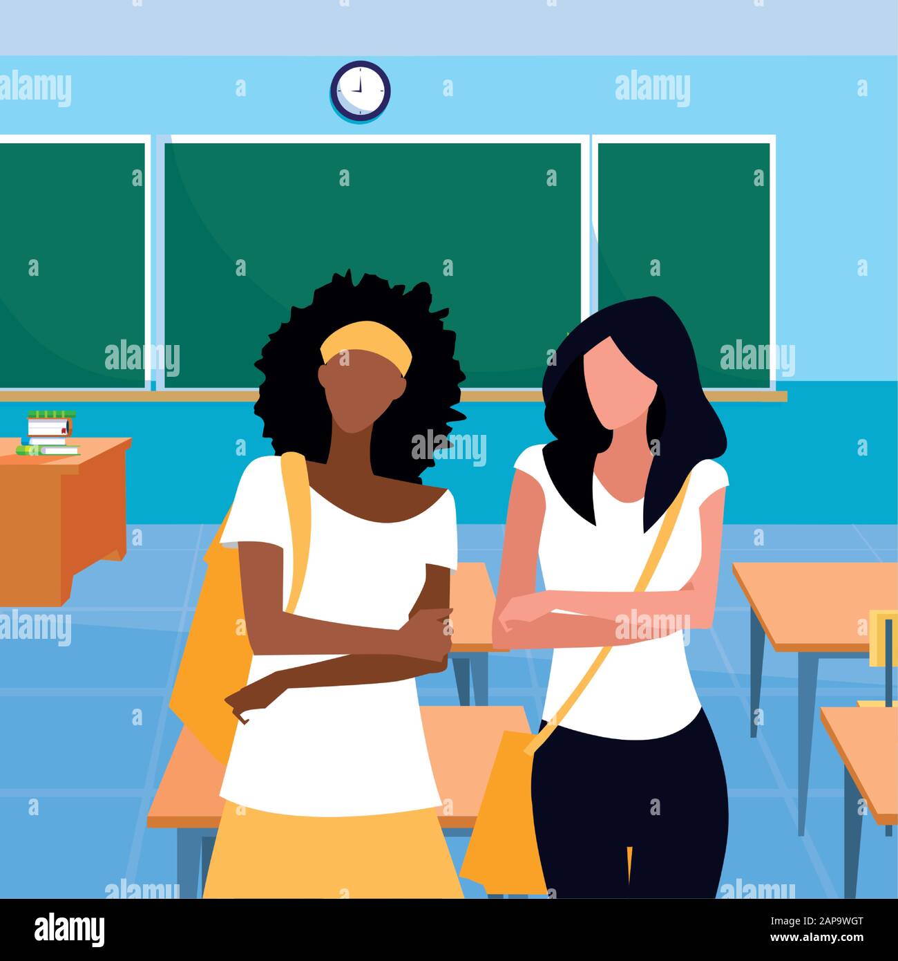 Girls students inside school classroom design, Eduaction class lesson ...