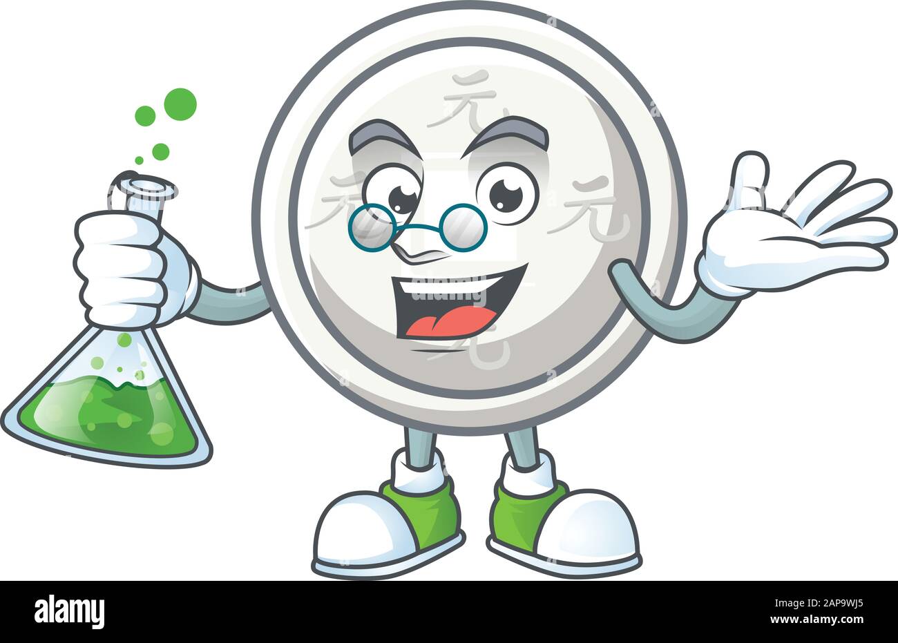 Smart Professor chinese silver coin cartoon character with glass tube ...