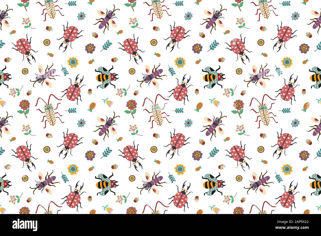 Seamless pattern colorful insect and plant with garden concept.creative ...
