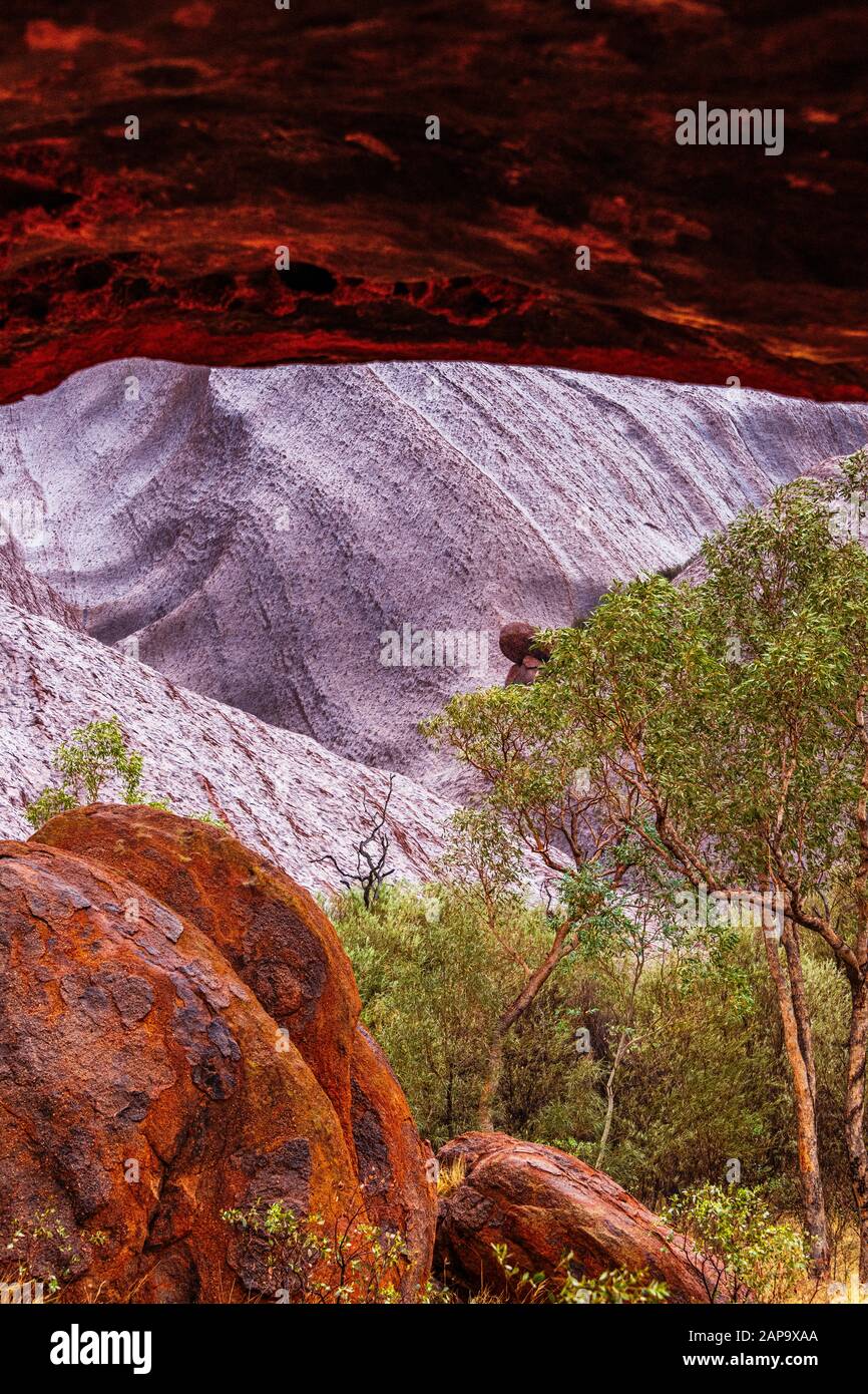 Uluru (Ayres Rock) in the rain after a long drought. Northern Territory ...