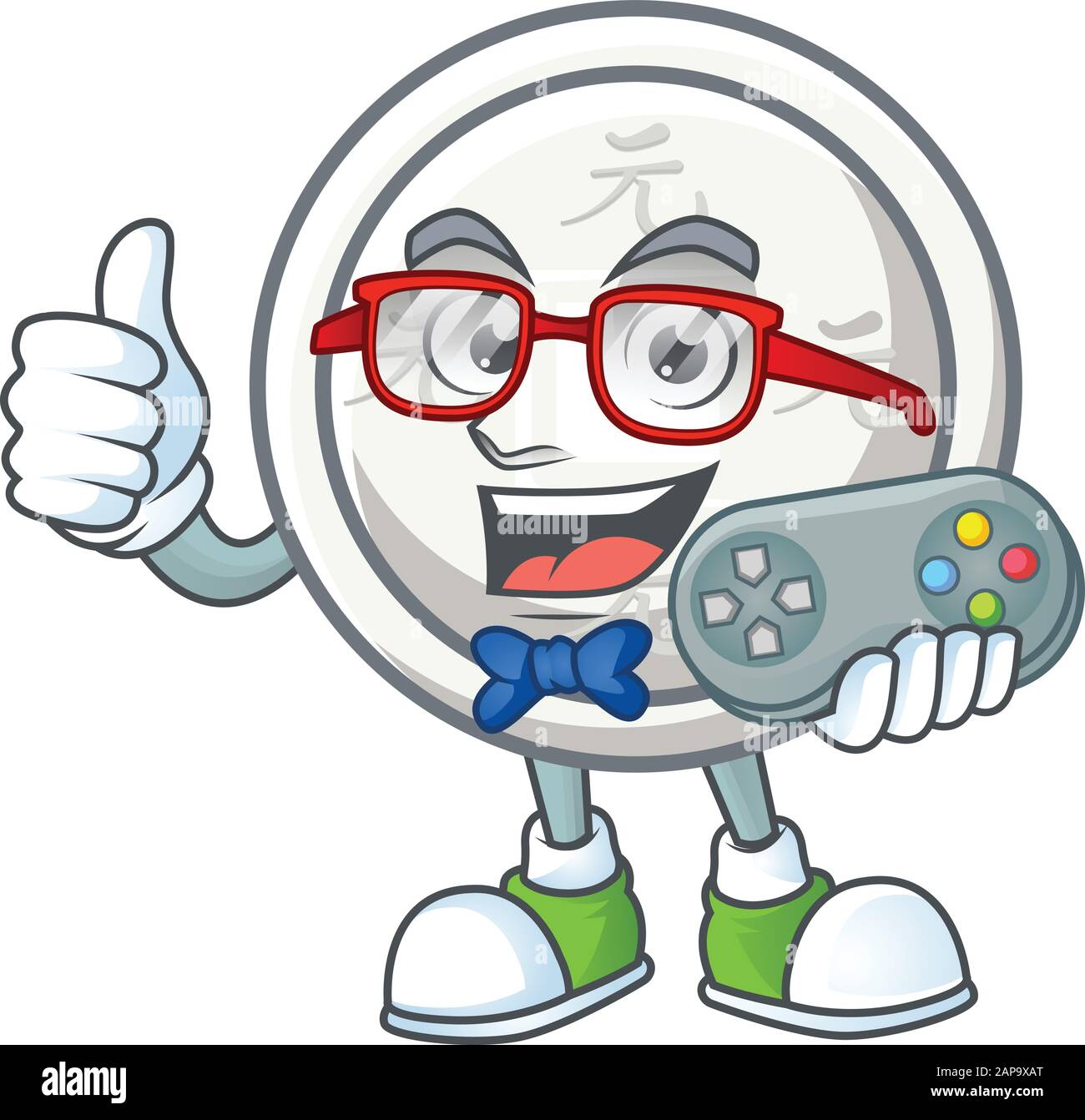 Smiley gamer chinese silver coin cartoon mascot style Stock Vector ...