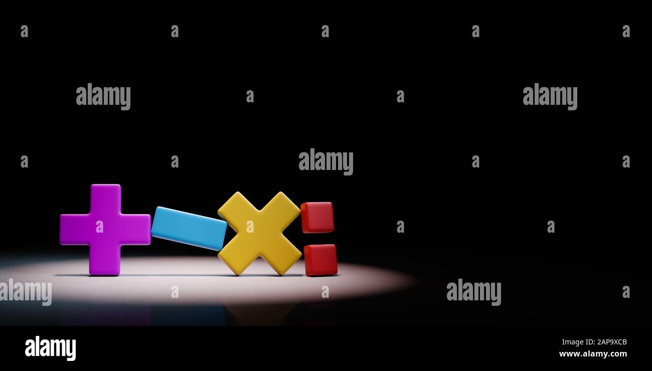 Math Operators Symbol Spotlighted on Black Background 3D Illustration ...