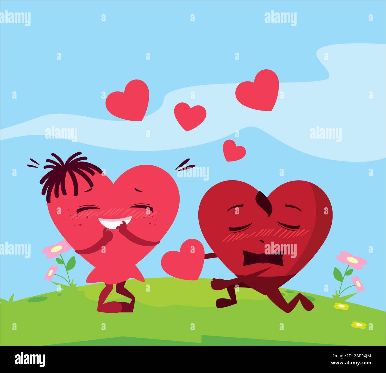 two happy hearts , card valentines day vector illustration design Stock ...