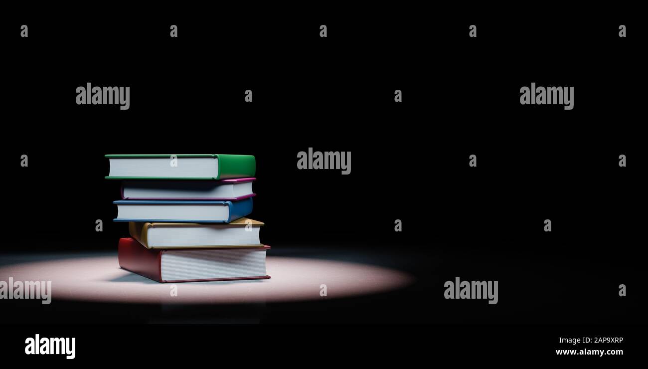 Stack of Books Spotlighted on Black Background 3D Illustration Stock ...