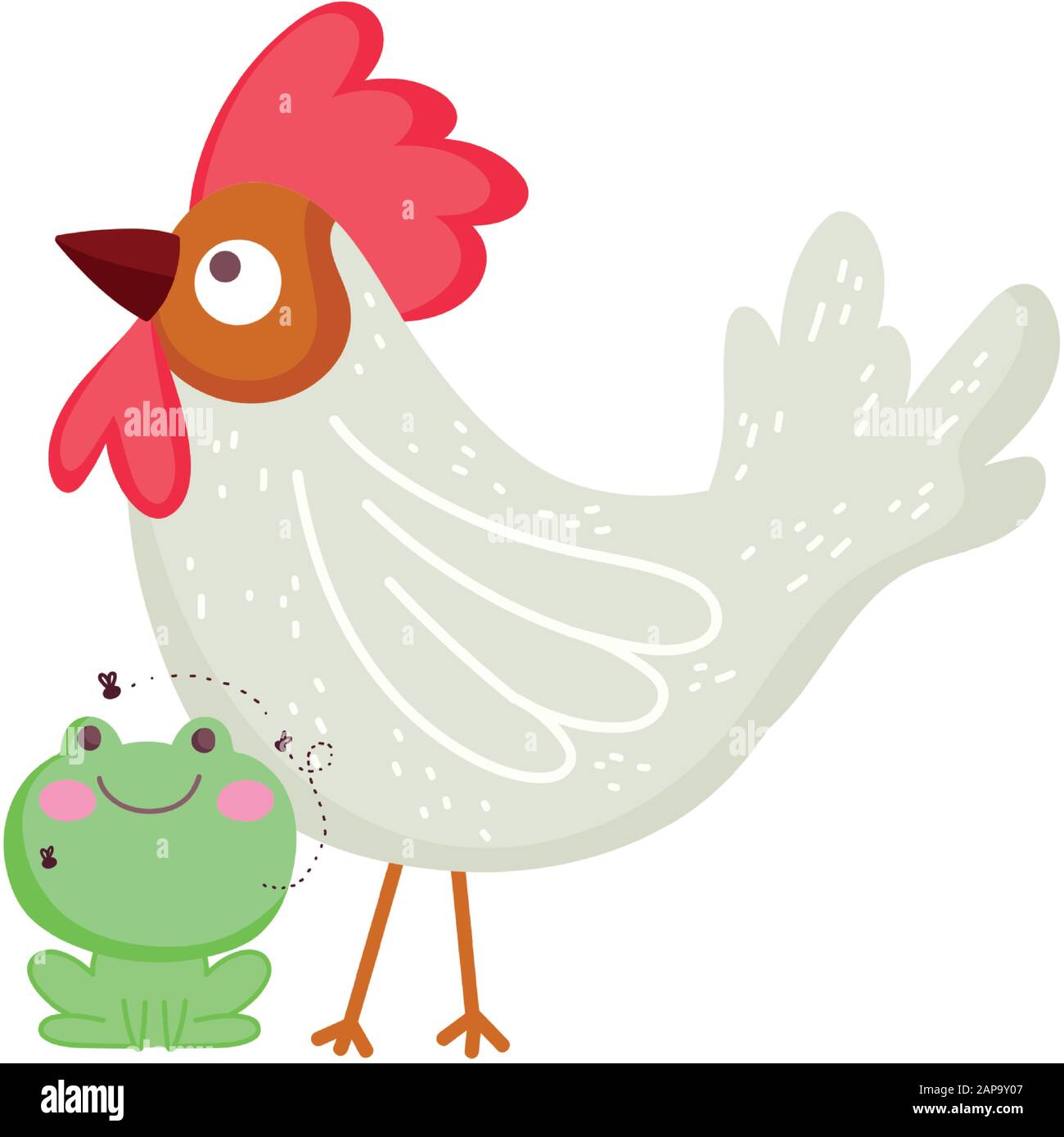 rooster and frog farm animal cartoon vector illustration Stock Vector ...