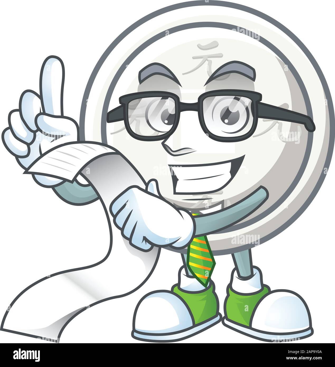 A funny cartoon character of chinese silver coin with a menu Stock ...