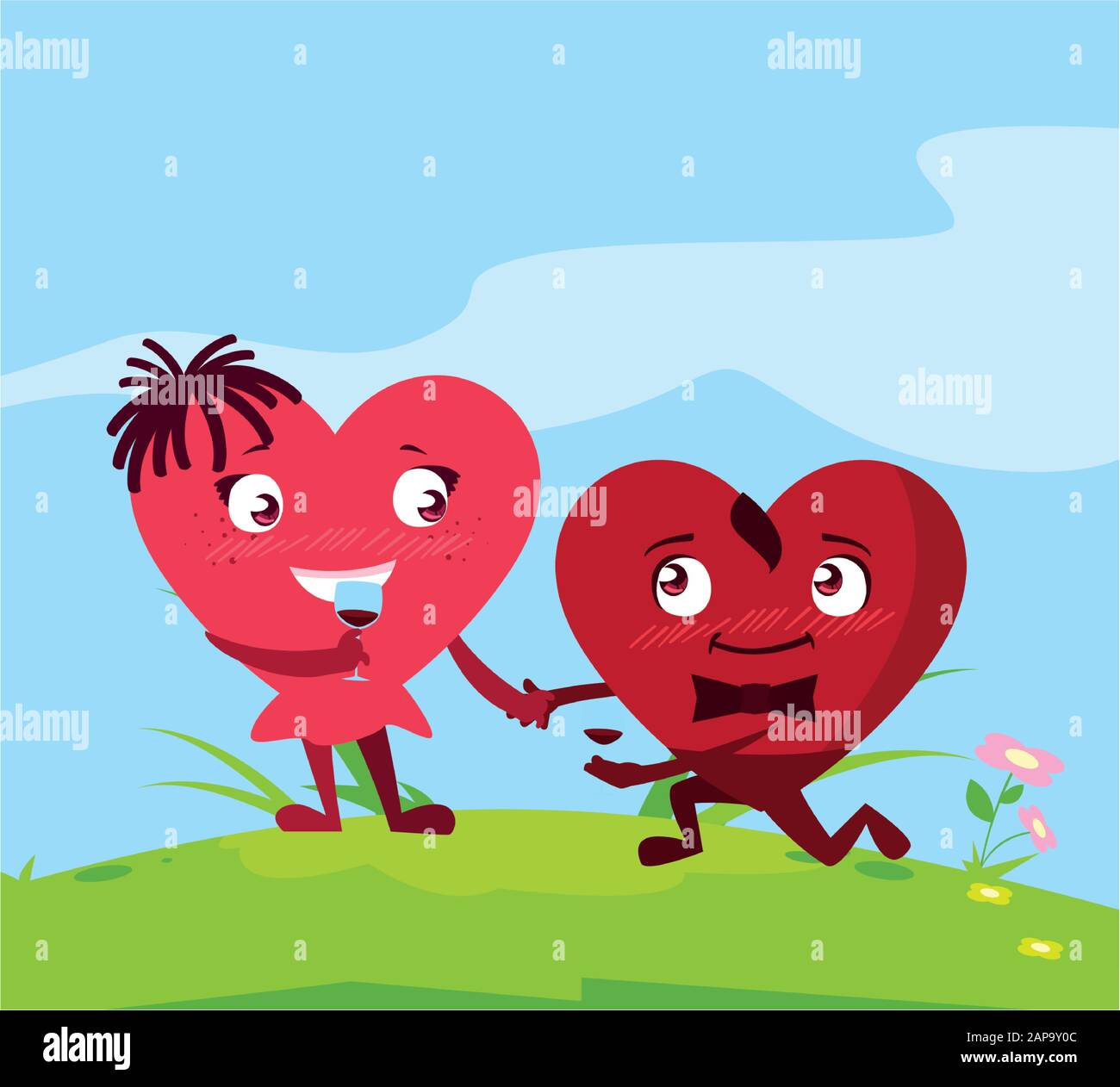 two happy hearts , card valentines day vector illustration design Stock ...