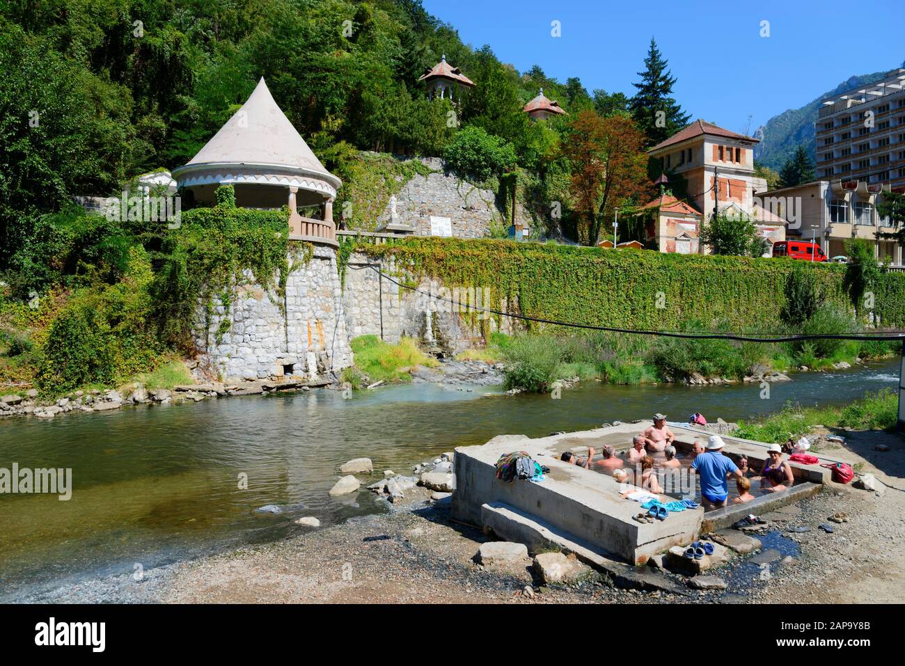 Thermal spring in Baile Herculane, Cerna river, Banat, Romania Stock ...
