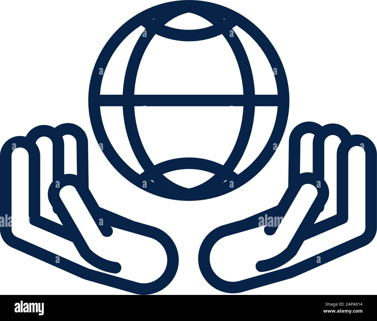 hands with world support ecology environment icon linear vector ...