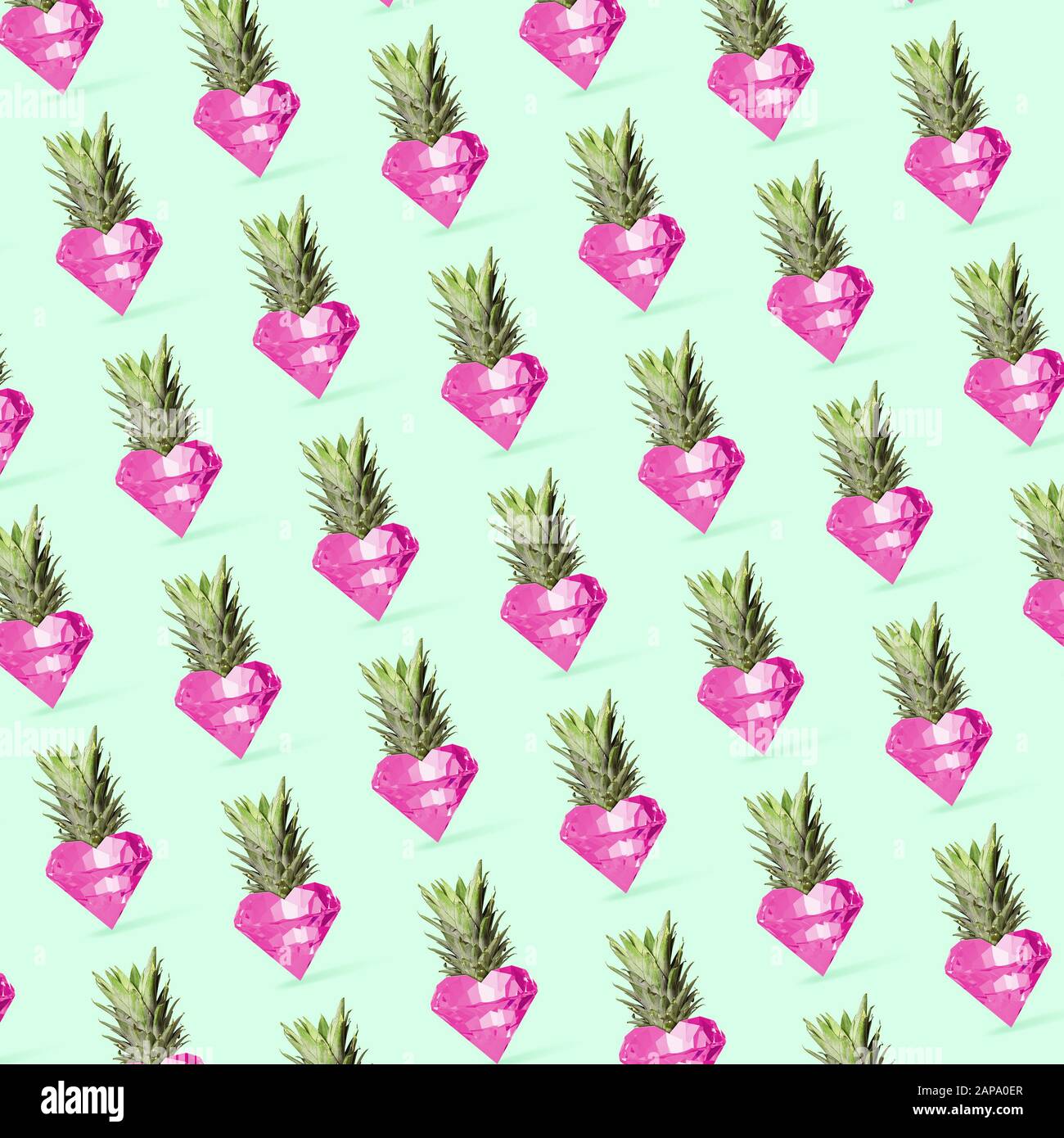 Card for Saint Valentine's Day. Pineapple as a heart shaped diamond on ...