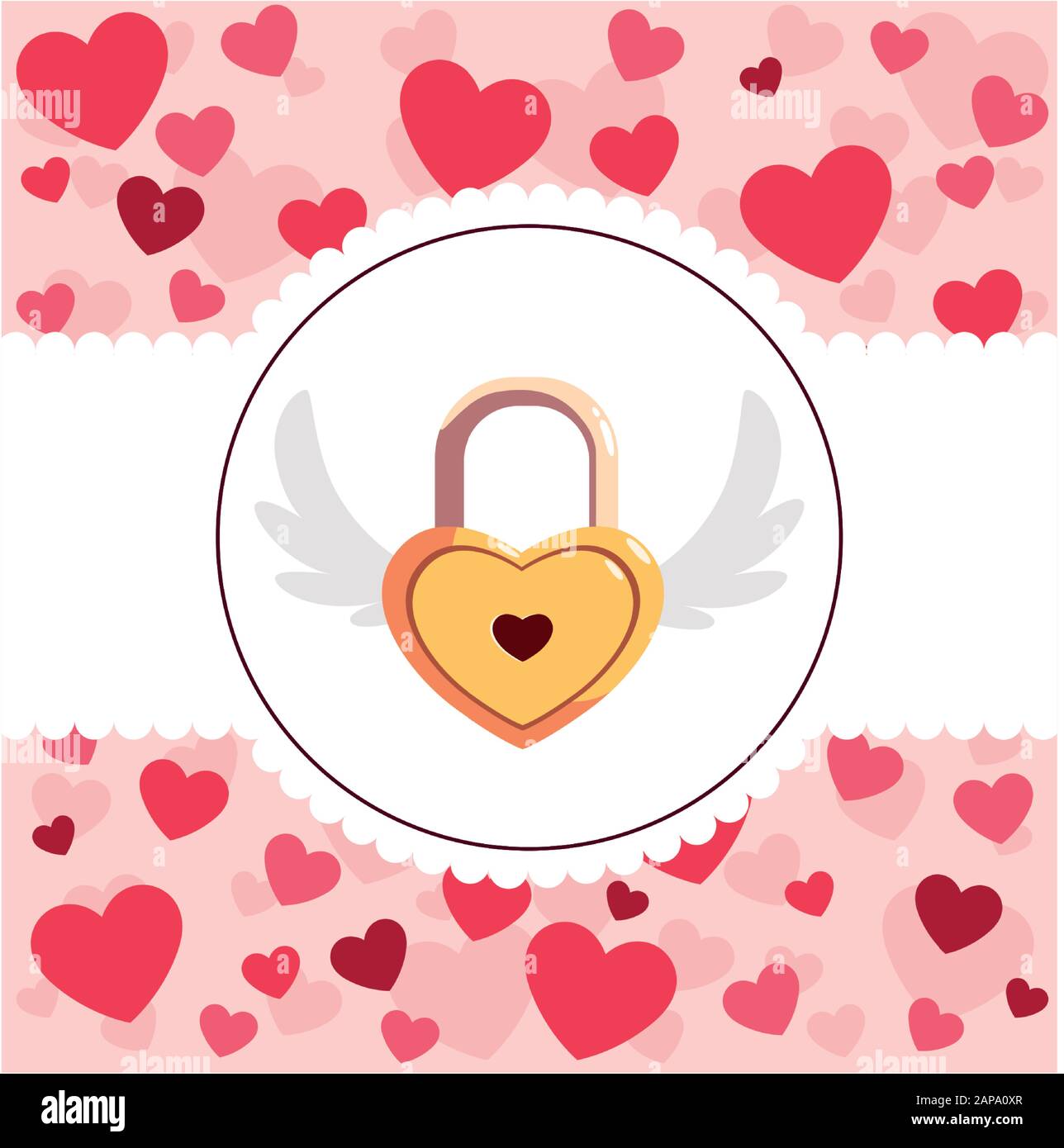 heart shaped security padlock with wings, valentines day vector ...