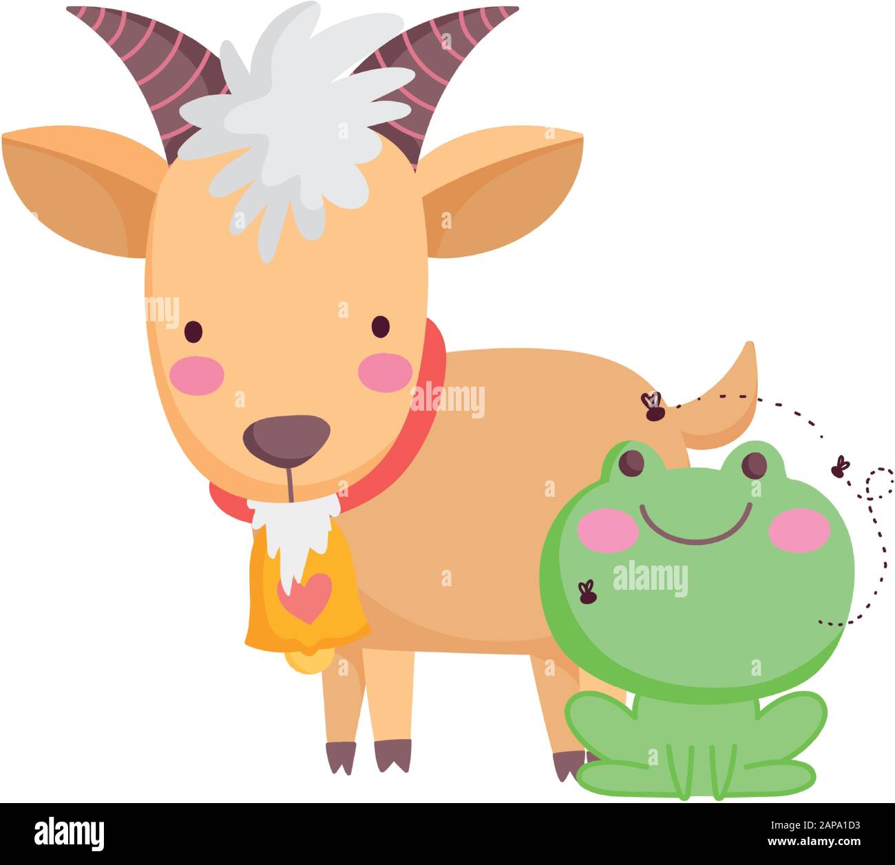 goat bovine and frog farm cartoon animal vector illustration Stock ...