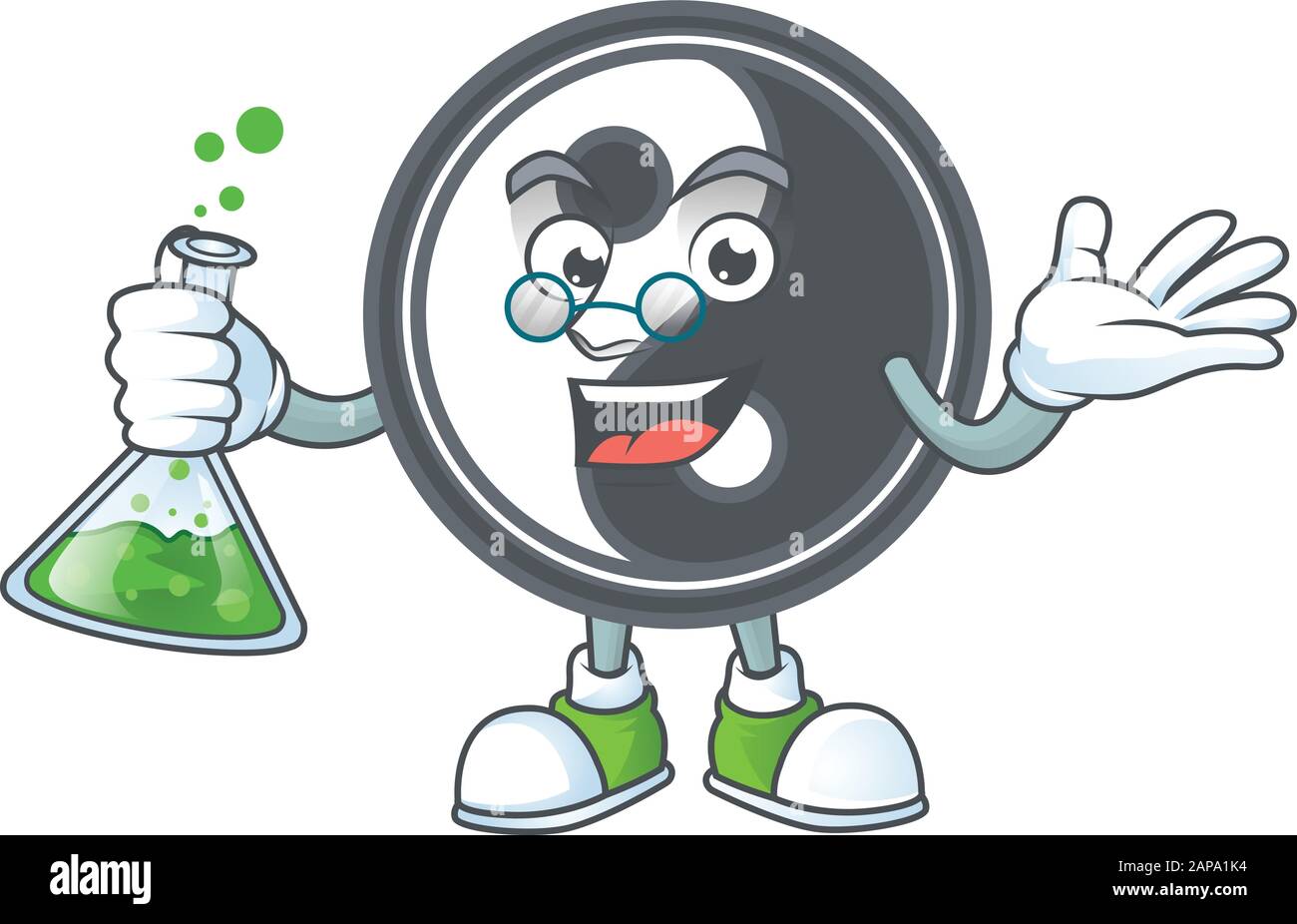Smart Professor yin yang cartoon character with glass tube Stock Vector ...