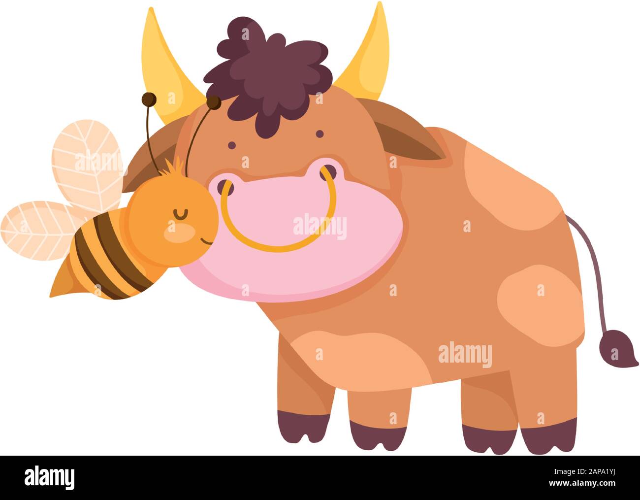 bull and flying bee farm animal cartoon vector illustration Stock ...