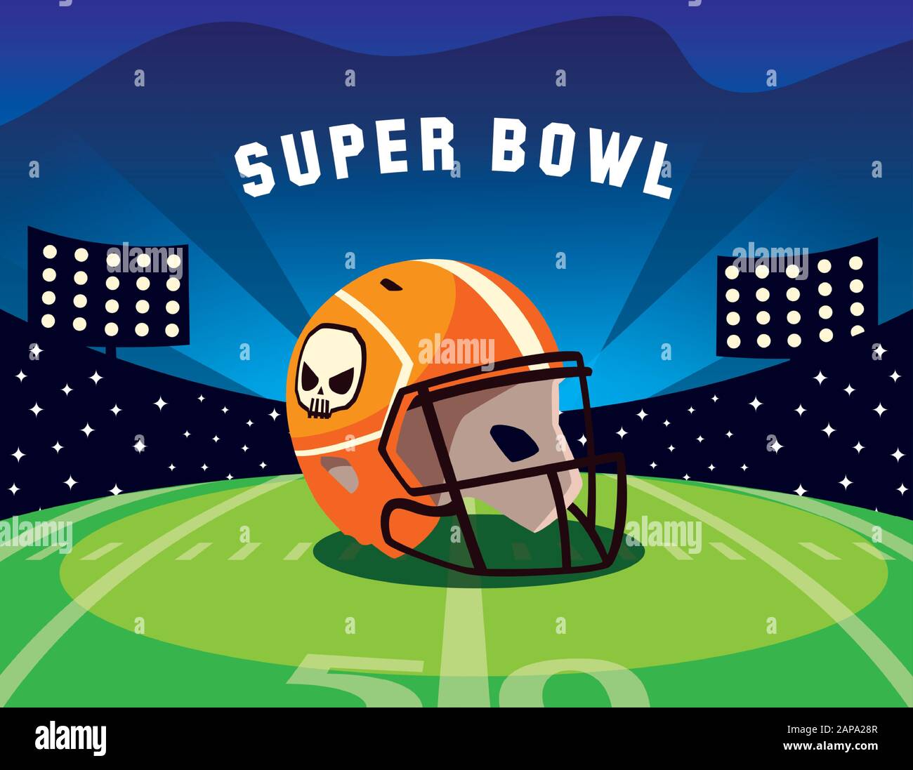 super bowl label with football stadium and helmet vector illustration ...