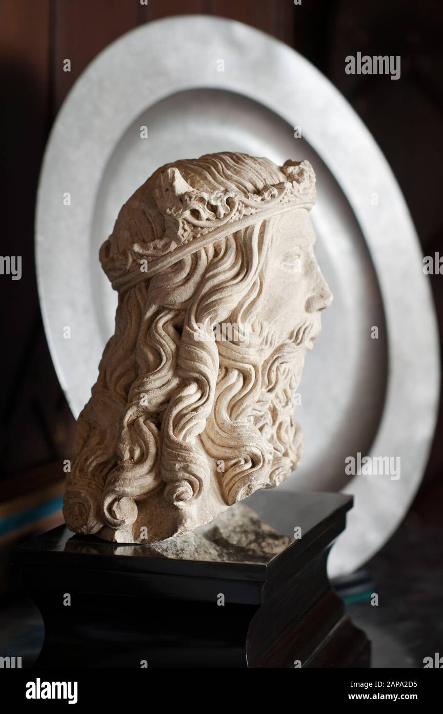 Carved stone head representing God the Father, in the Ante Chapel, The ...