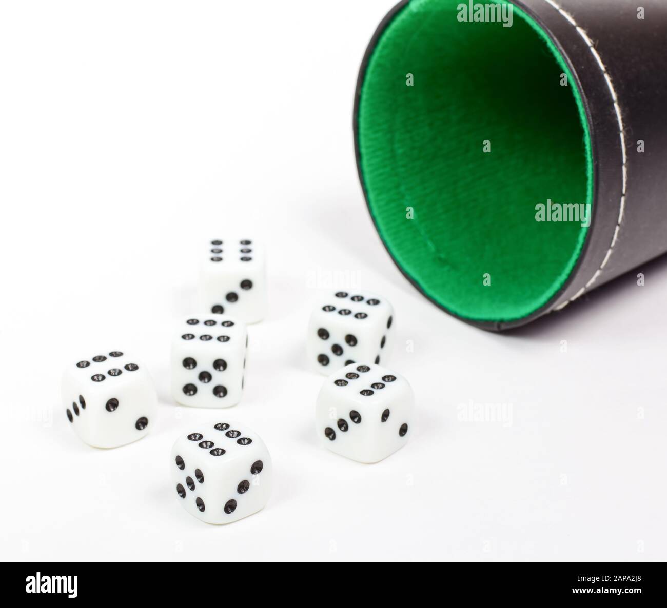 Six dice with number six facing up on white board Stock Photo - Alamy