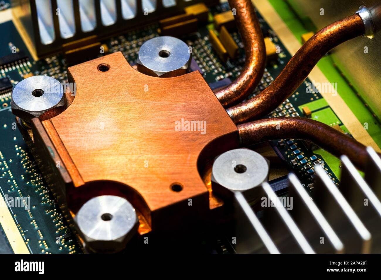 Copper cooling system on a circuit board, shallow DOF Stock Photo - Alamy
