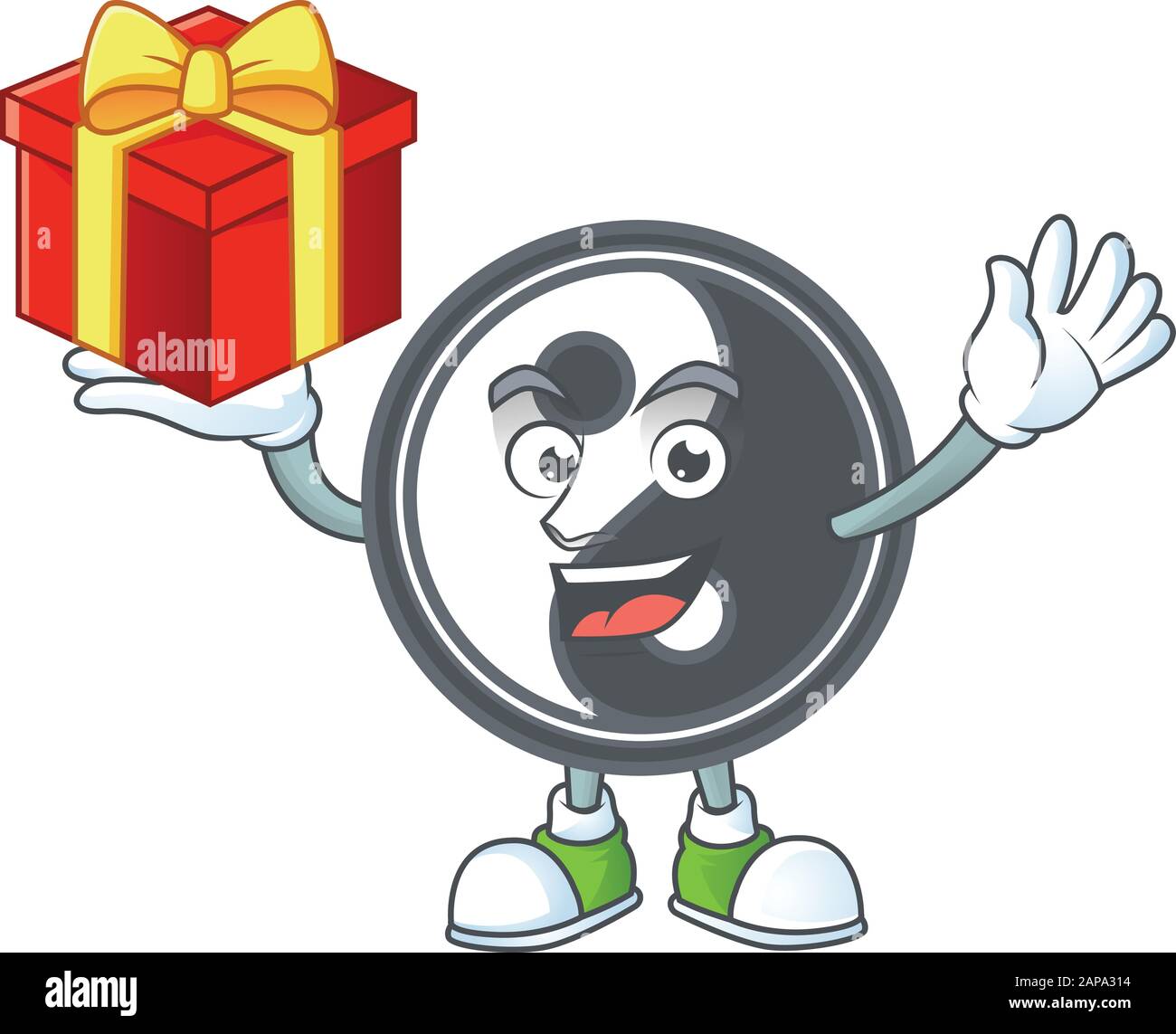 Happy face yin yang cartoon character having a box of gift Stock Vector ...