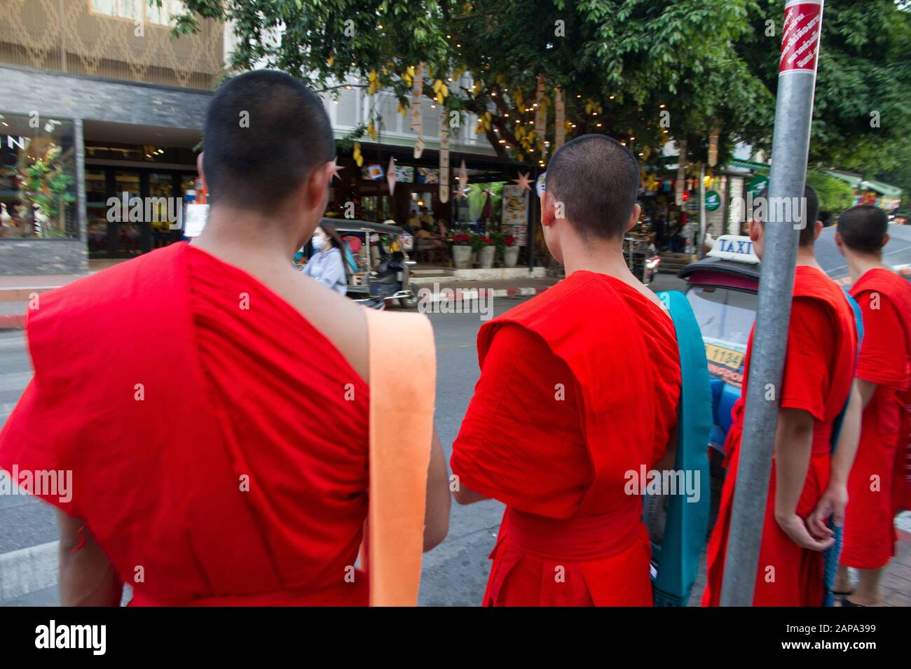 Buddhist Monks red clothes back view Chiang Mai Thailand Stock Photo ...