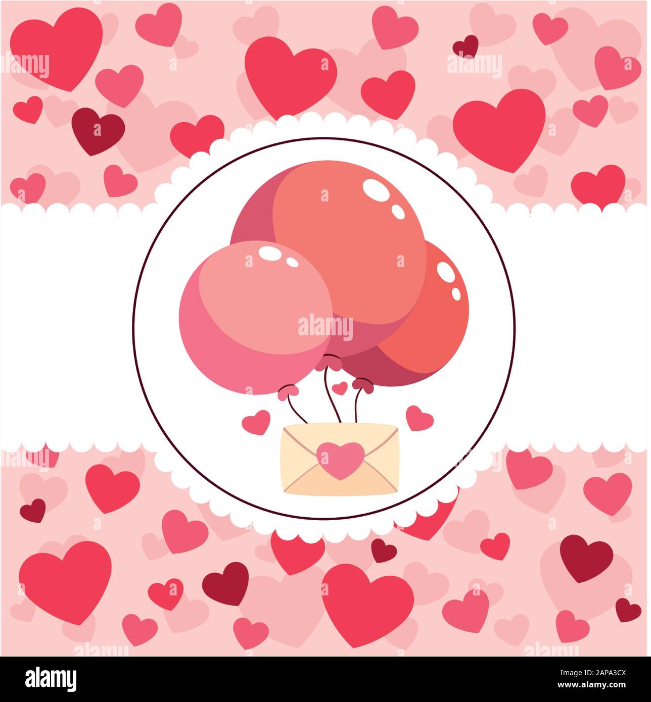 envelope with helium balloons , valentines day card vector illustration ...
