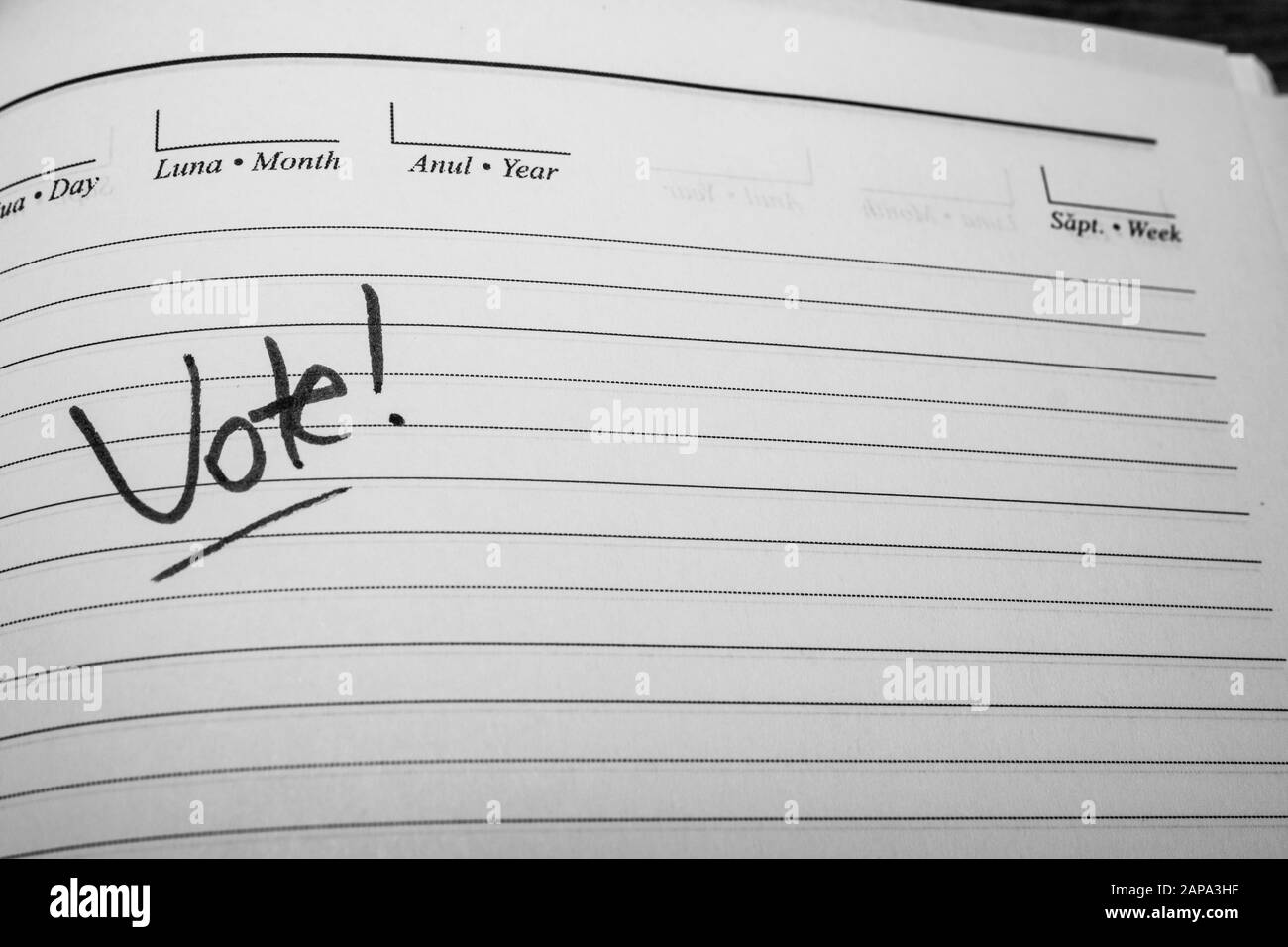 Vote, handwriting text on page of office agenda. Copy space Stock Photo ...