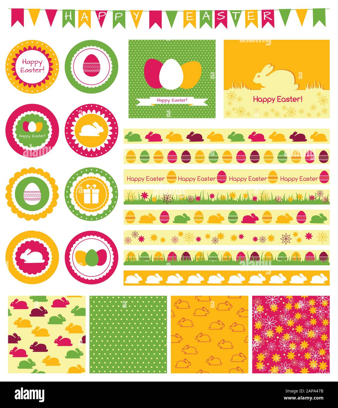 Spring set bunny flowers Stock Vector Images - Alamy