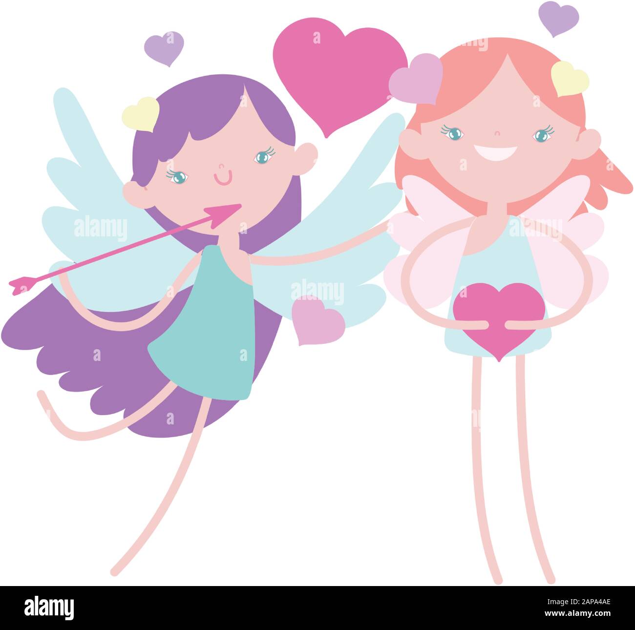 happy valentines day, funny cupids with hearts arrow cartoon vector ...