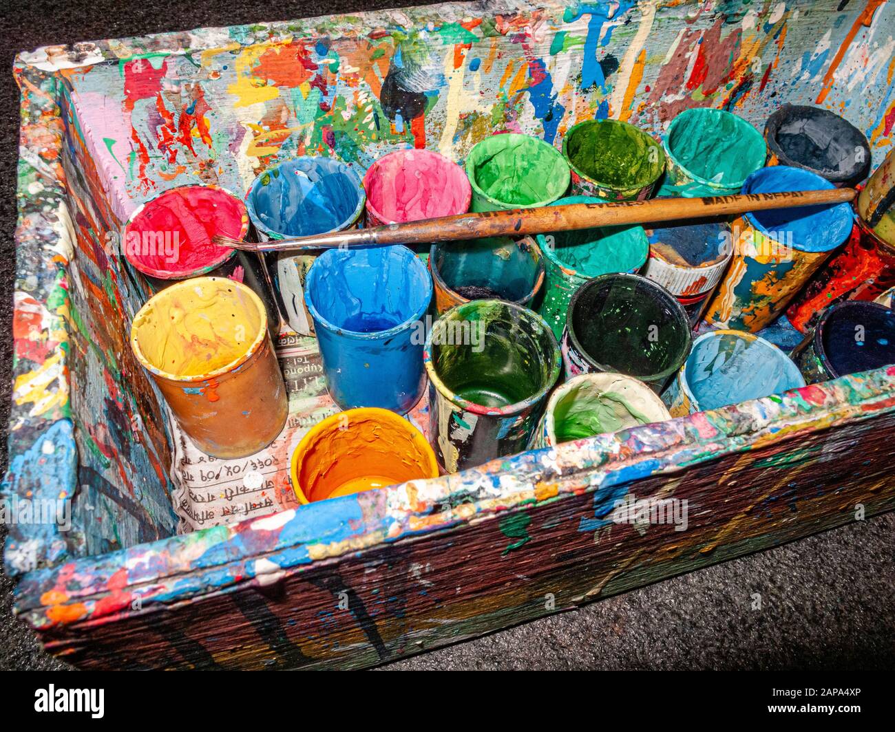Colorful paint containers, used for the art of Thangka painting Stock ...