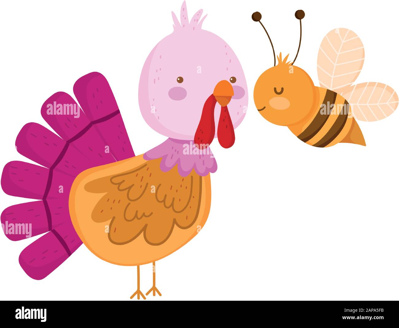 turkey and bee farm animal cartoon vector illustration Stock Vector ...